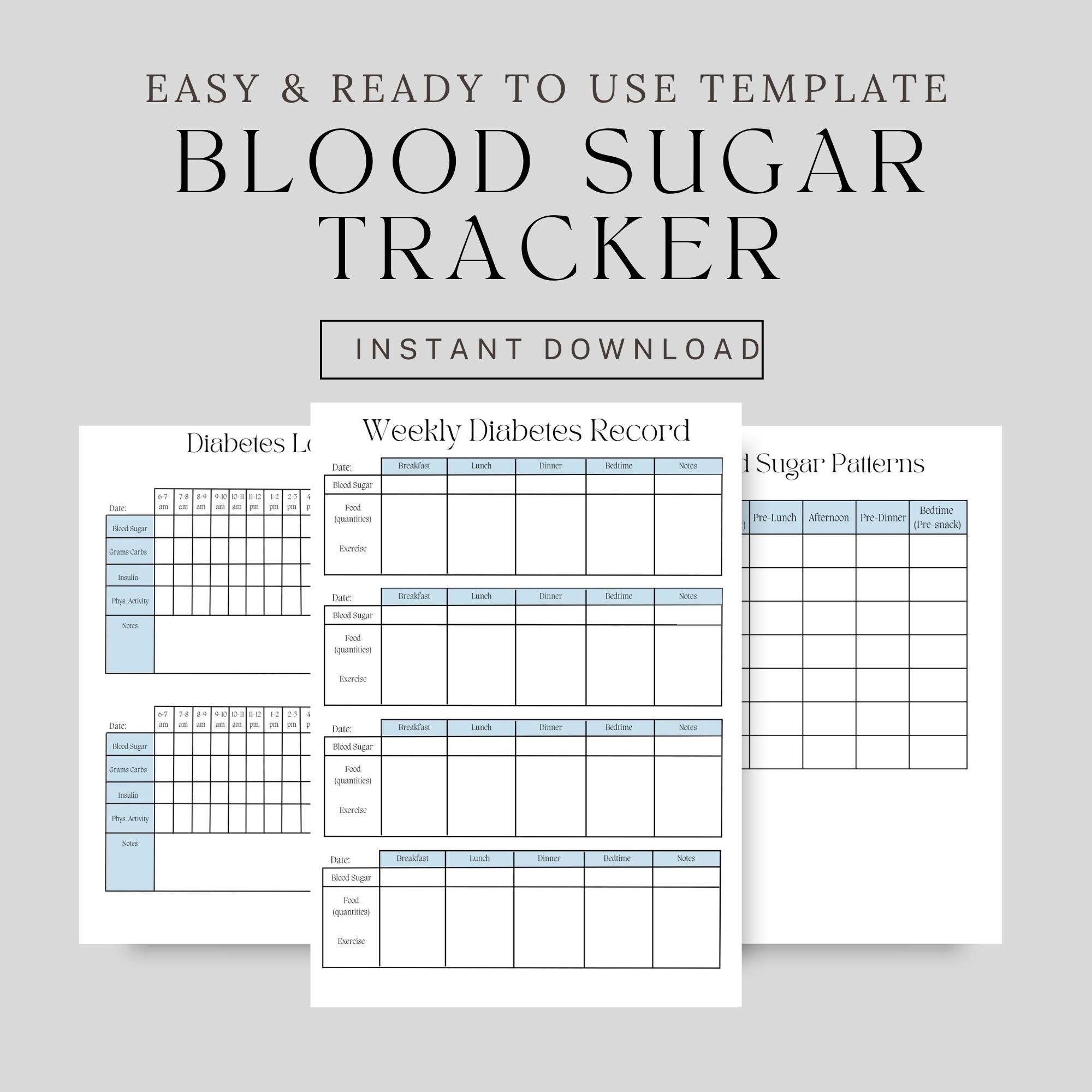 Blood Sugar Tracker, Weekly Diabetes Tracker, Carbohydrate Guide ...