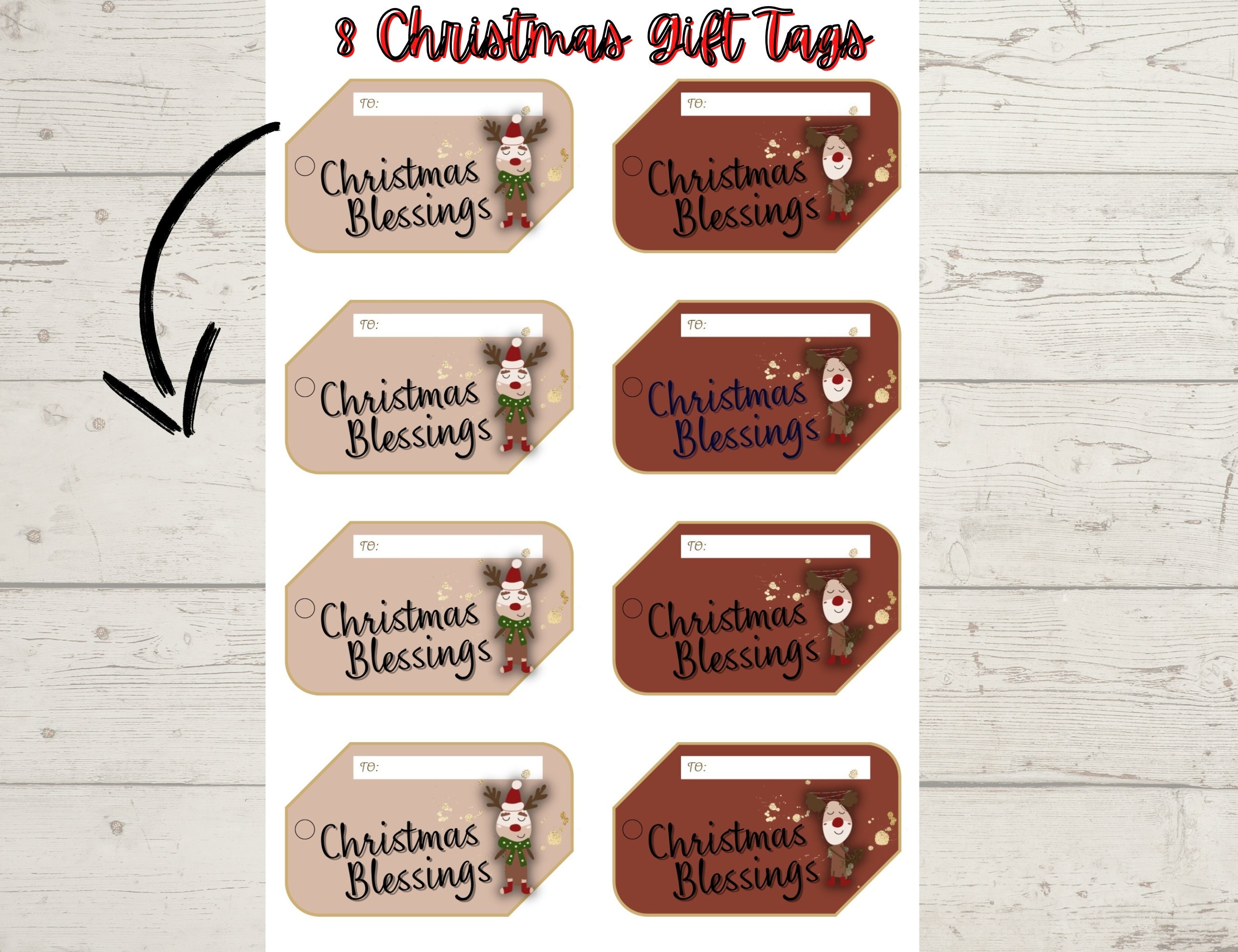 Christmas Gift Tag Printable, Christmas Reindeer, Gift Tags, Digital ...