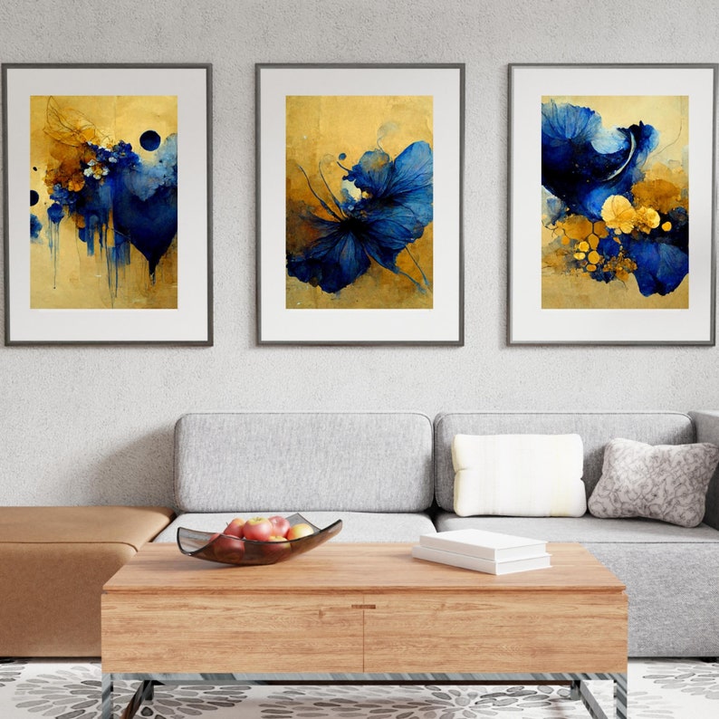 Printable Wall Art Indigo Blue Mustard Yellow Abstract - Etsy