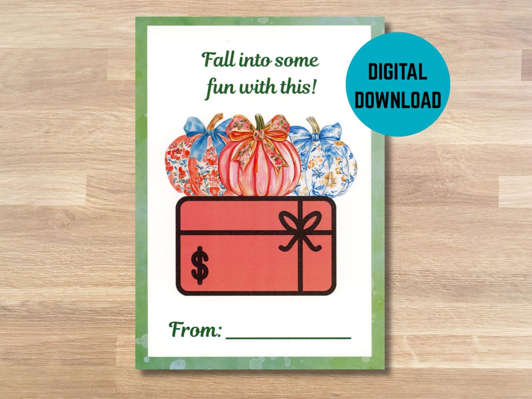 Printable Fall Gift Card Holder With Coquette Pumpkins With Orange and ...