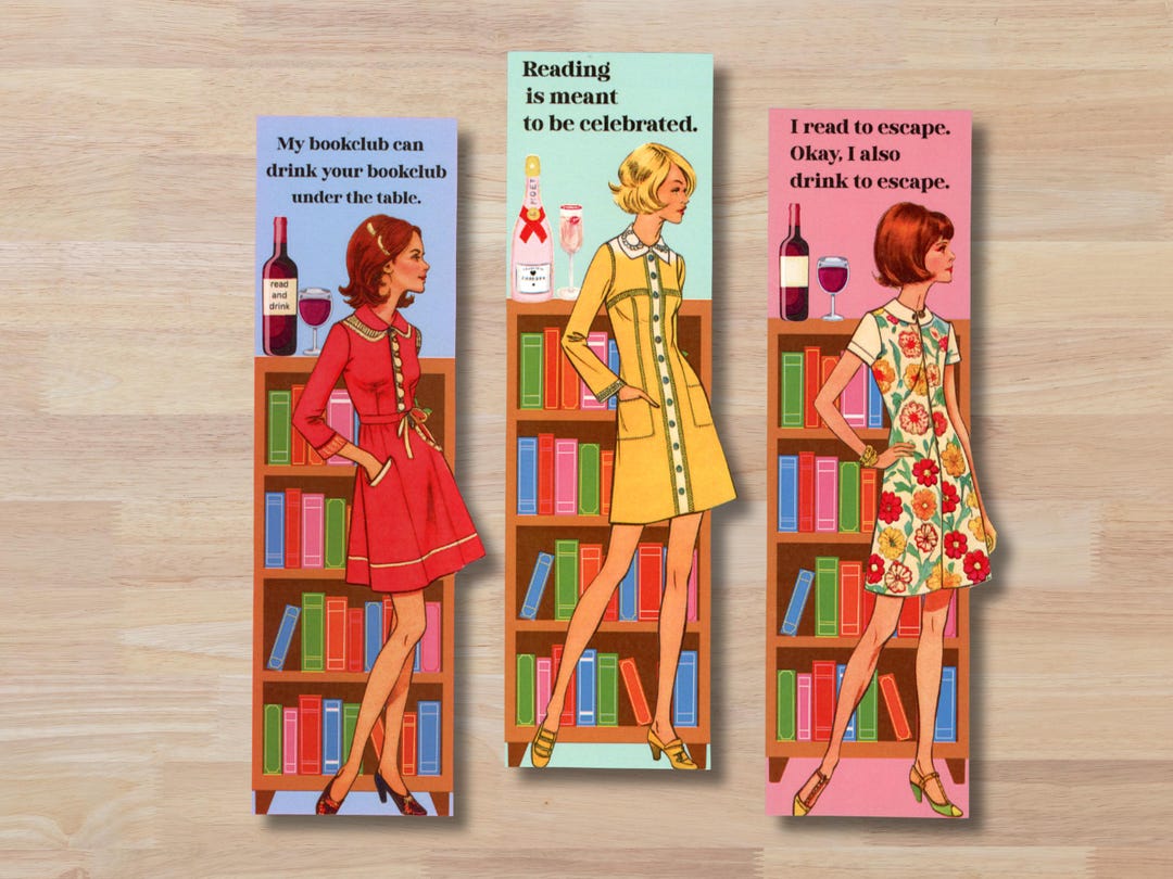 Printable Reading and Drinking Bookmarks, Printable Retro Ladies ...
