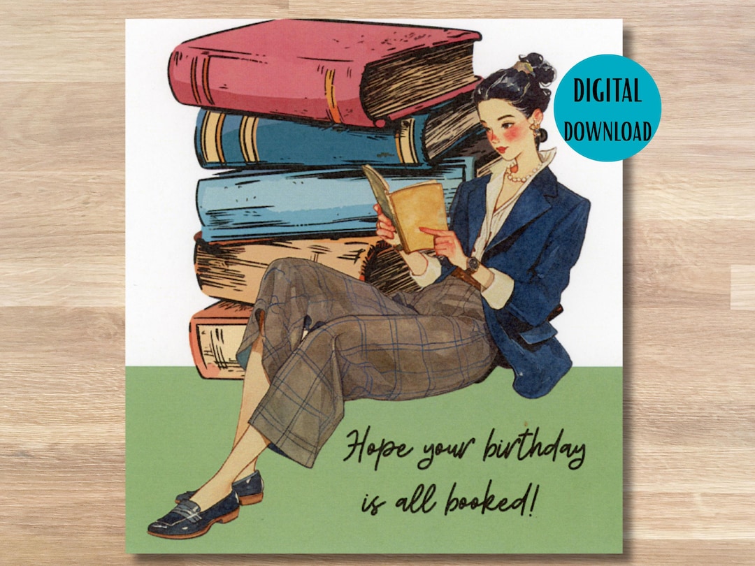 Printable Book-inspired Birthday Card, Literary Card, Woman With Books ...