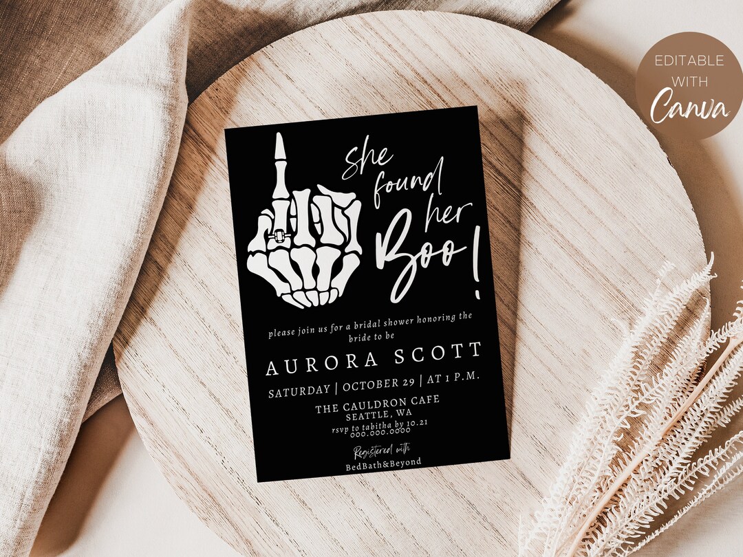 She Found Her Boo Bridal Shower Invitation, Spooky Skeleton Ring Finger ...