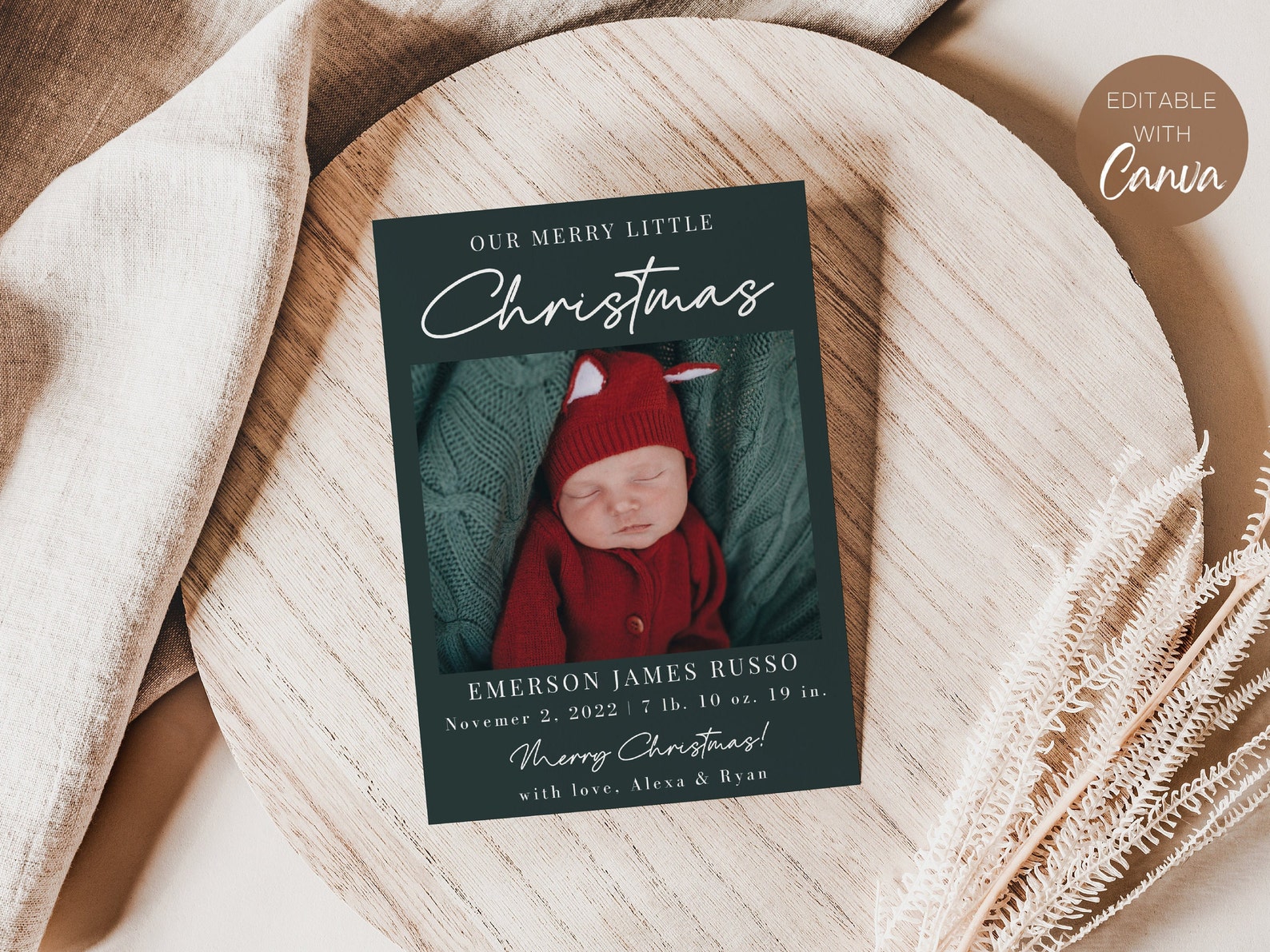 Our Merry Little Christmas Baby Announcement Holiday Card, Christmas ...
