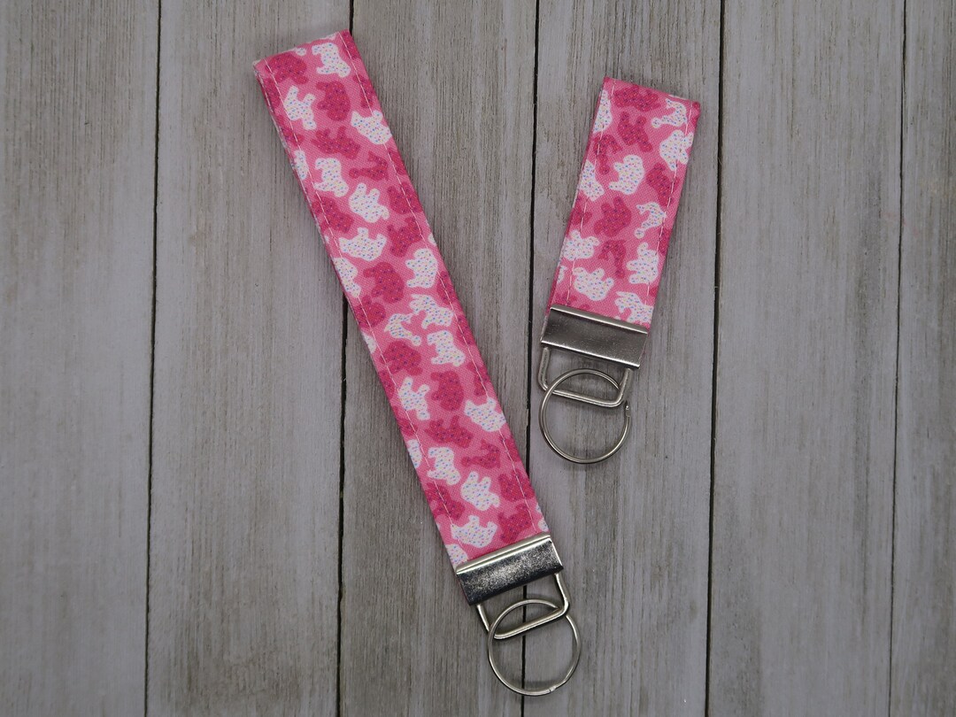 Pink Animal Cracker Key Fob, Food Keychain, Handmade Key Fob, Wristlet ...