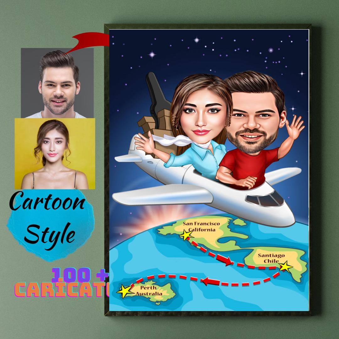 Custom Airplane Couple Cartoon Portrait, Airplane Couple Portrait, Gift ...