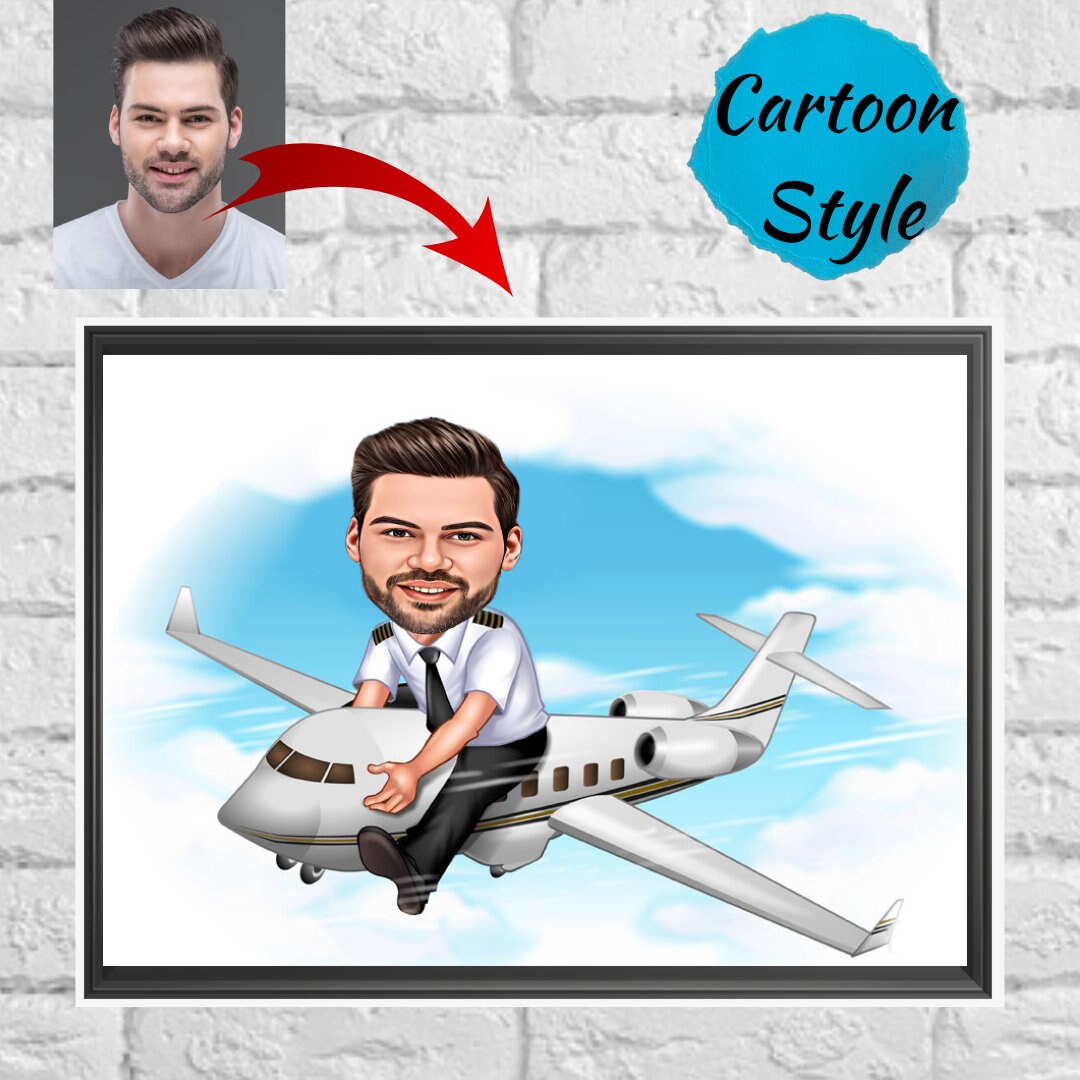 Cartoon Pilot Portrait, Pilot Gifts, Aviation Gifts, Airplane Airline ...