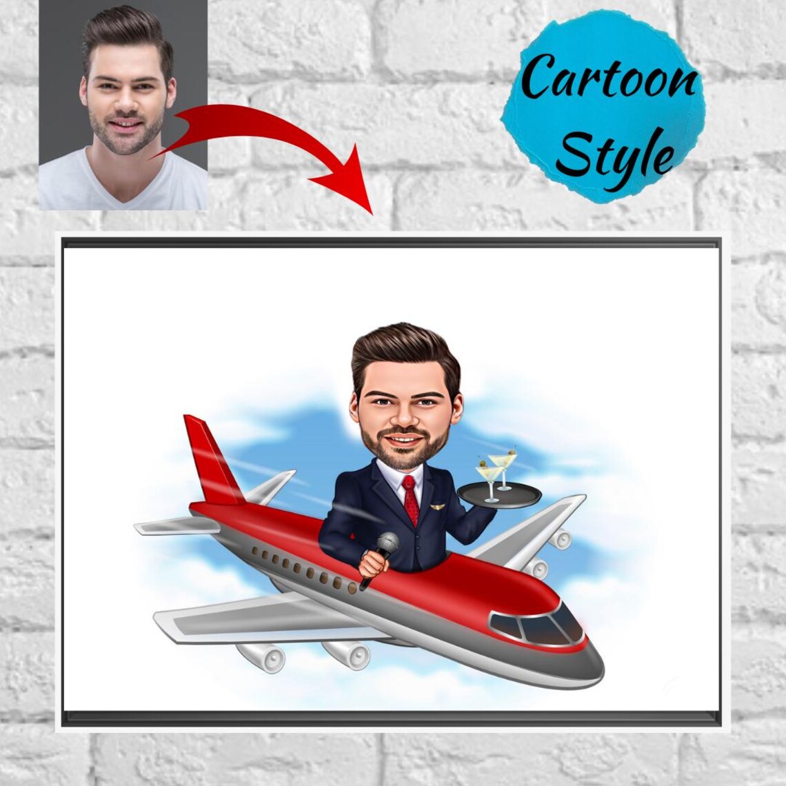 Custom Flight Attendant Cartoon Portrait, Cabin Crew Caricature, Gift ...