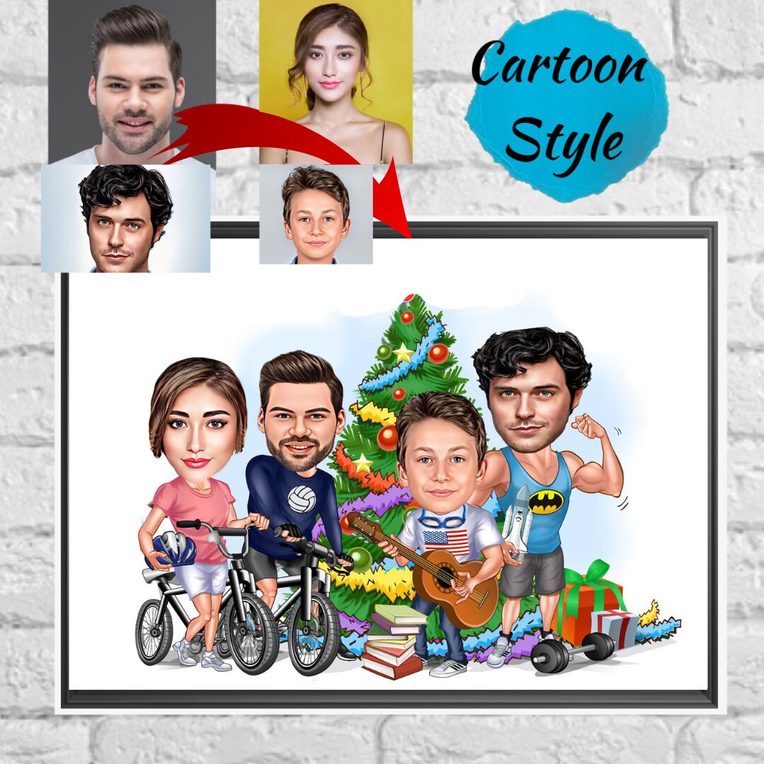 Christmas Cards, Custom Cartoon Family Portrait Gift, Holiday Cards ...