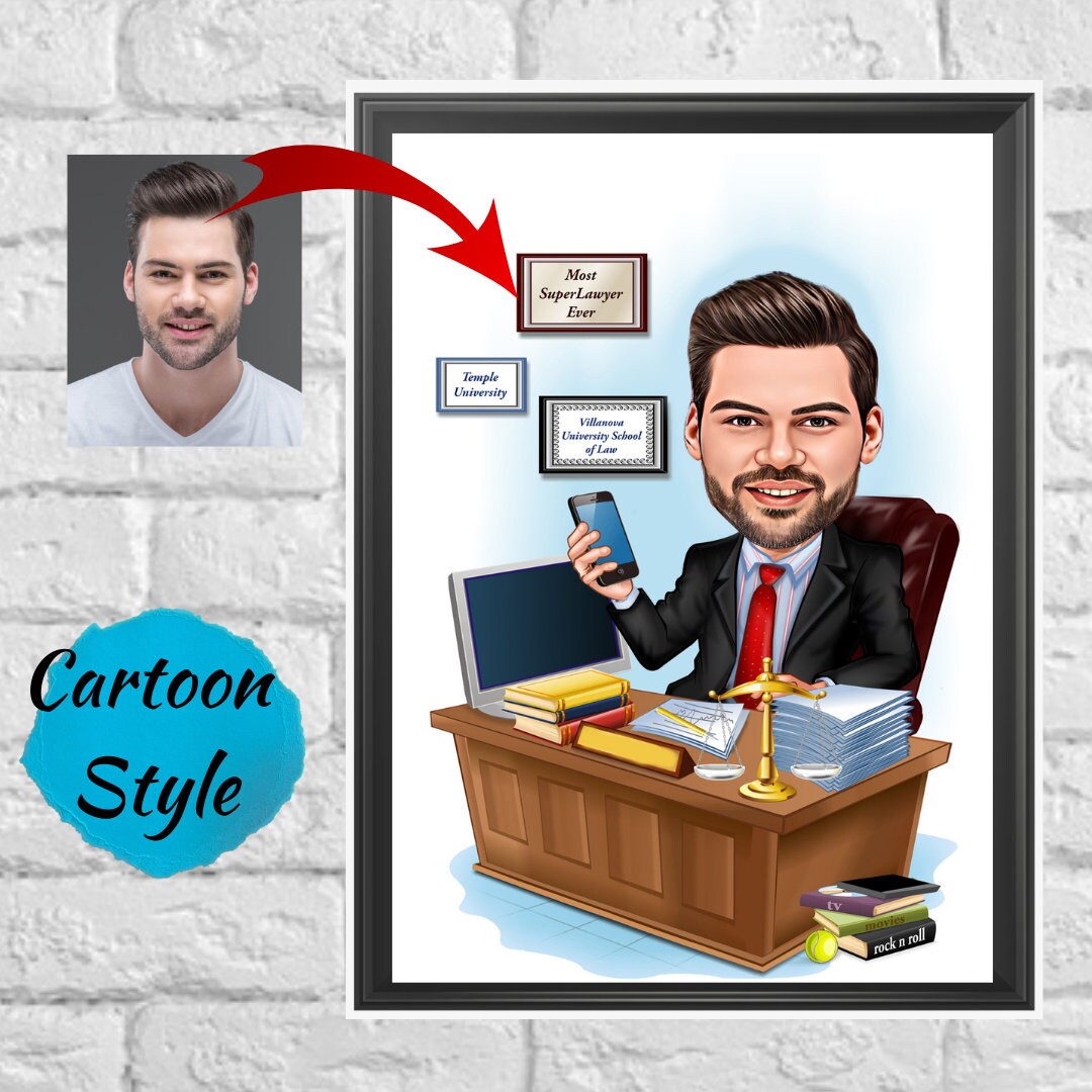 Male Lawyer Caricature Drawing From Photo, Custom Attorney Cartoon ...