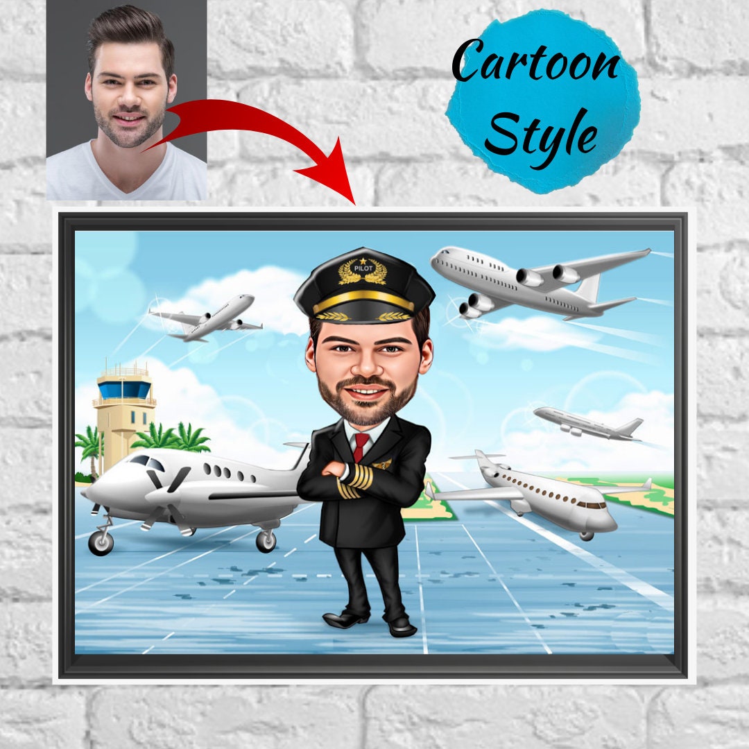 Cartoon Pilot Portrait, Pilot Gifts, Aviation Gifts, Airplane Airline ...