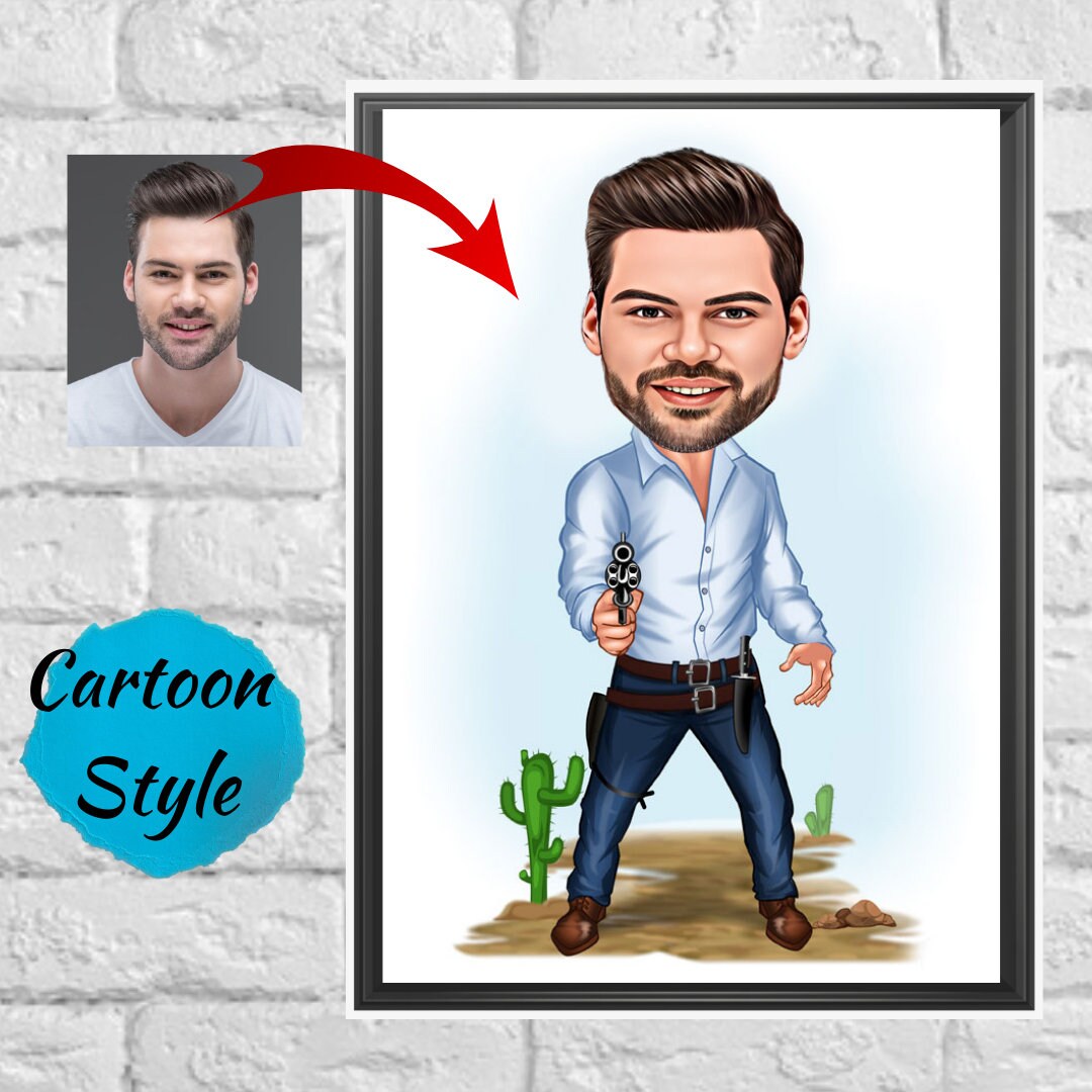 Cowboy Man Gift, Cowboy Caricature From Photo, Funny Cowboy Drawing ...