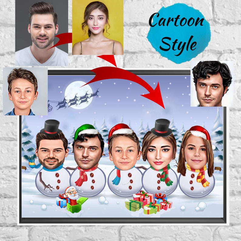 Christmas Cards, Custom Cartoon Family Portrait Gift, Holiday Cards ...
