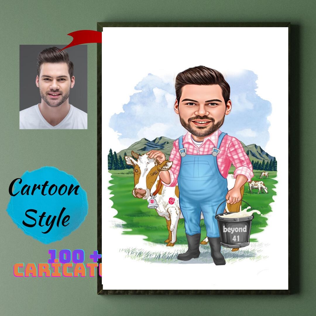 Custom Male Farmer Cartoon Portrait - Personalized Farming Art With ...