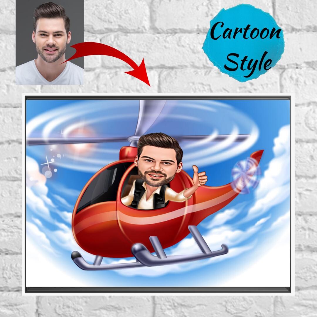Helicopter Pilot Cartoon Portrait From Photo, Funny Helicopter Gift for ...