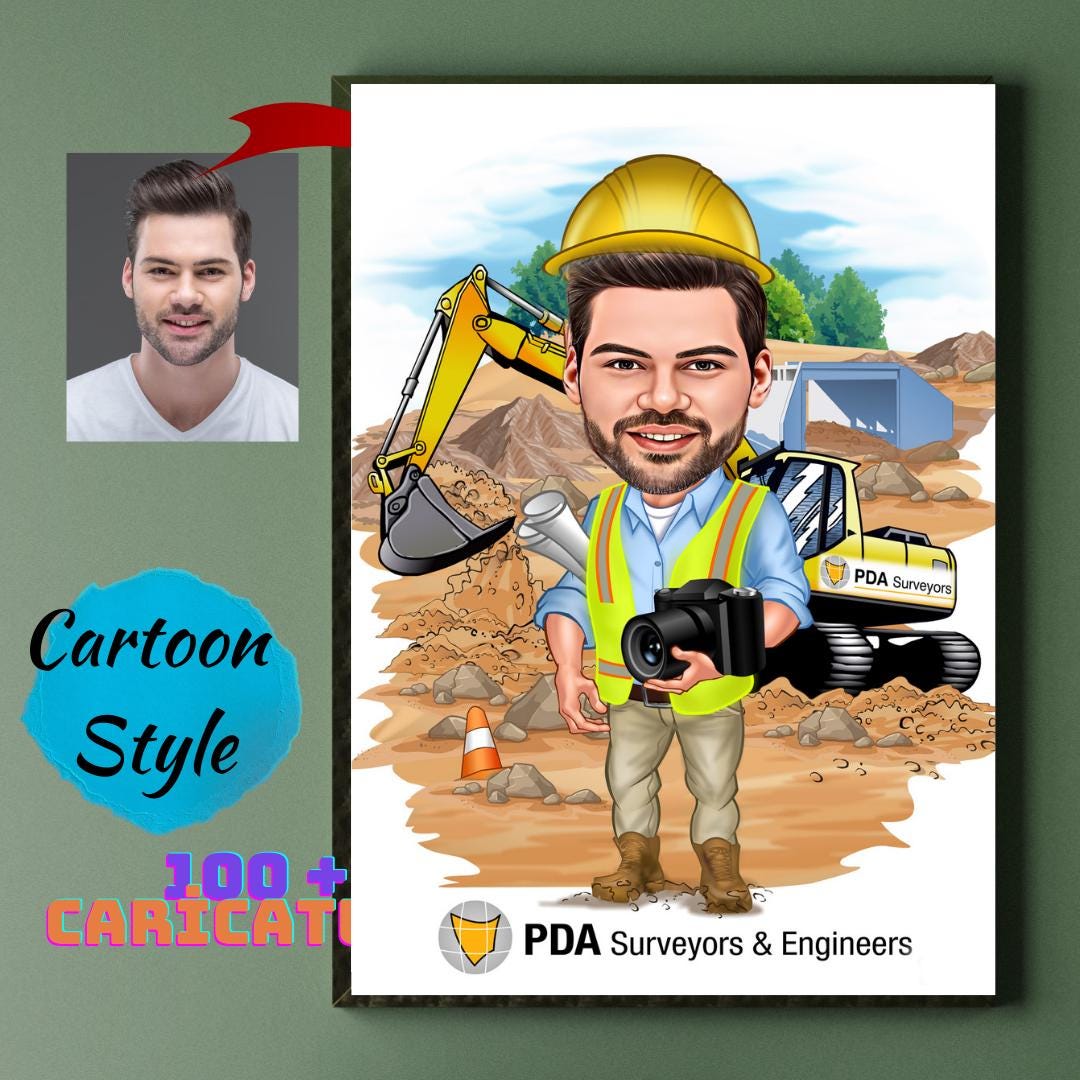 Contractor Caricature Drawing From Photo Funny Contractor Gift for Men ...