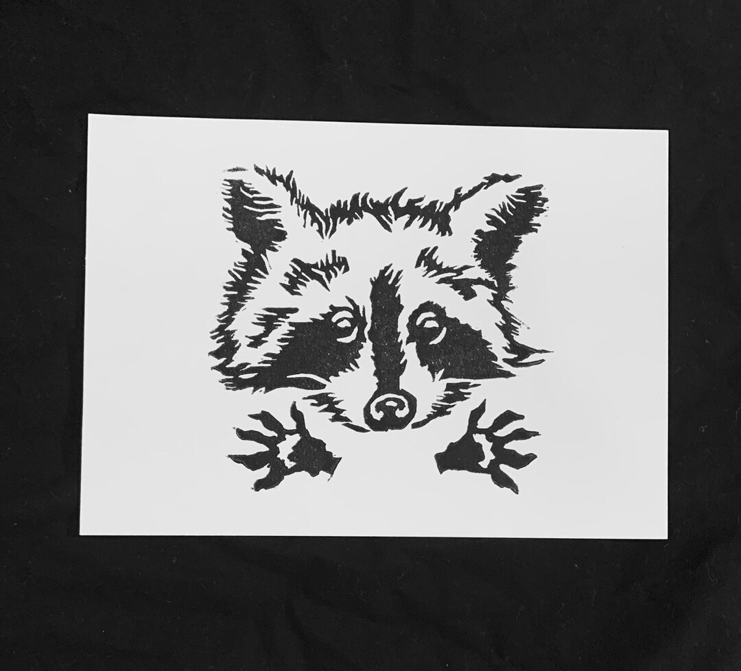 Raccoon Linocut Print: Hand-printed Trash Panda Art (7x5”) - Etsy