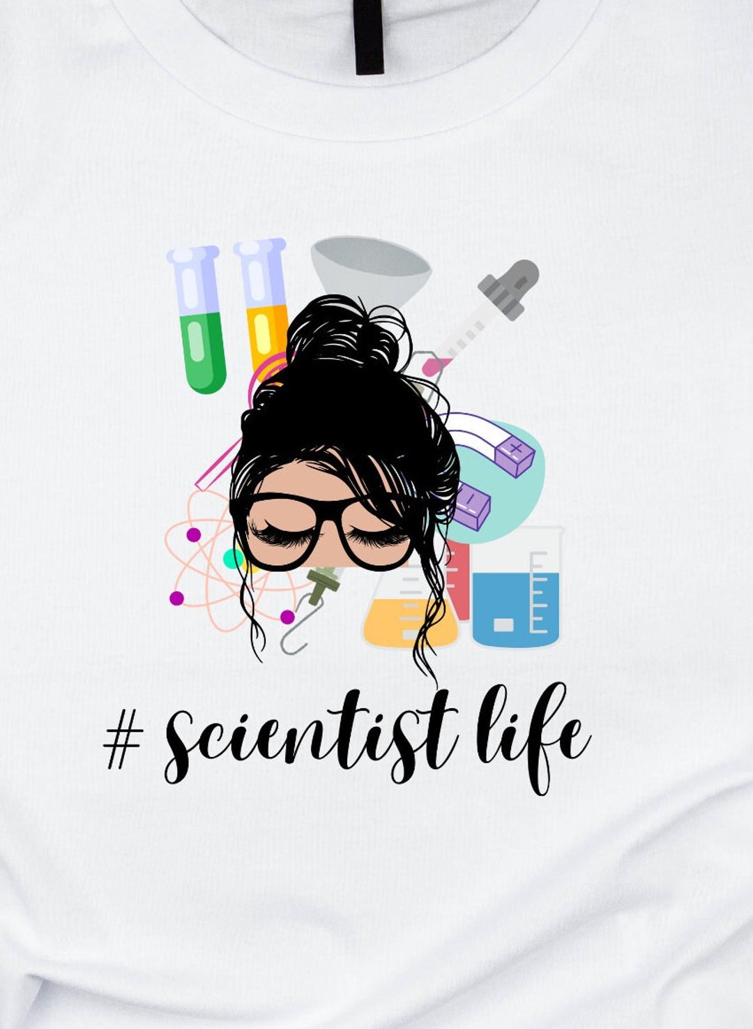 Scientist Life Illustration;a Closed Eyes Girl With Messy Bun and ...
