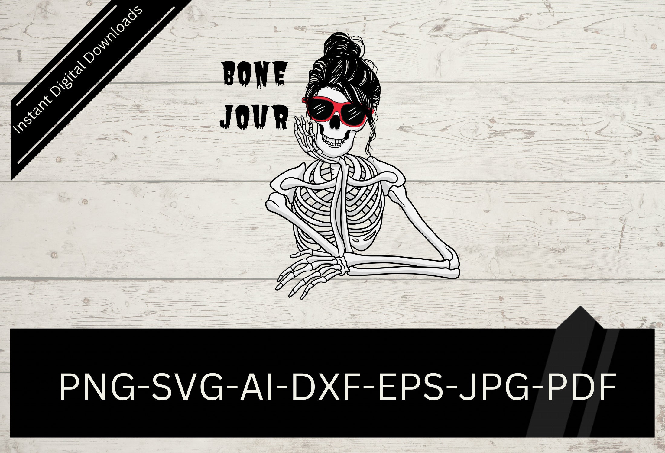 Bone Jour Svg, Funny Halloween Pun Svg, Funny Skeleton With Messy Bun ...