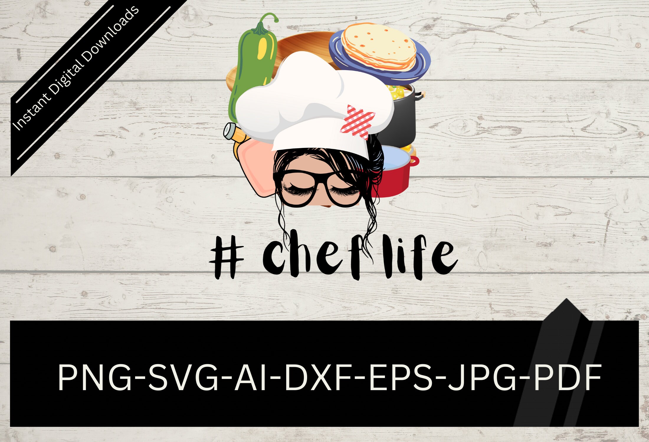 Chef Life Illustration Closed-eyes Girl With Messy Bun and Glasses ...