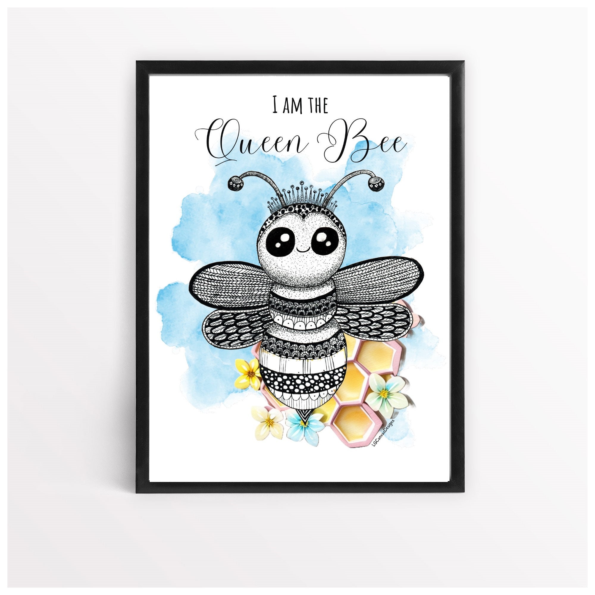 Bee Digital Wall Art 'I Am the Queen Bee', Bee Digital Print, Zentangle ...