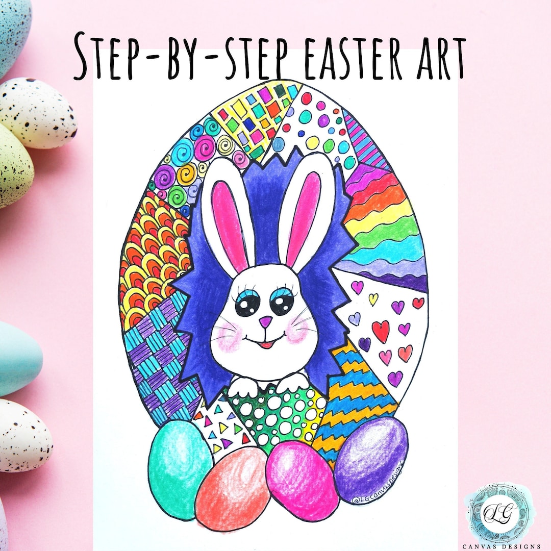 Step by Step Easter Bunny Art, Kids Easter Art Printable, Easter Bunny ...