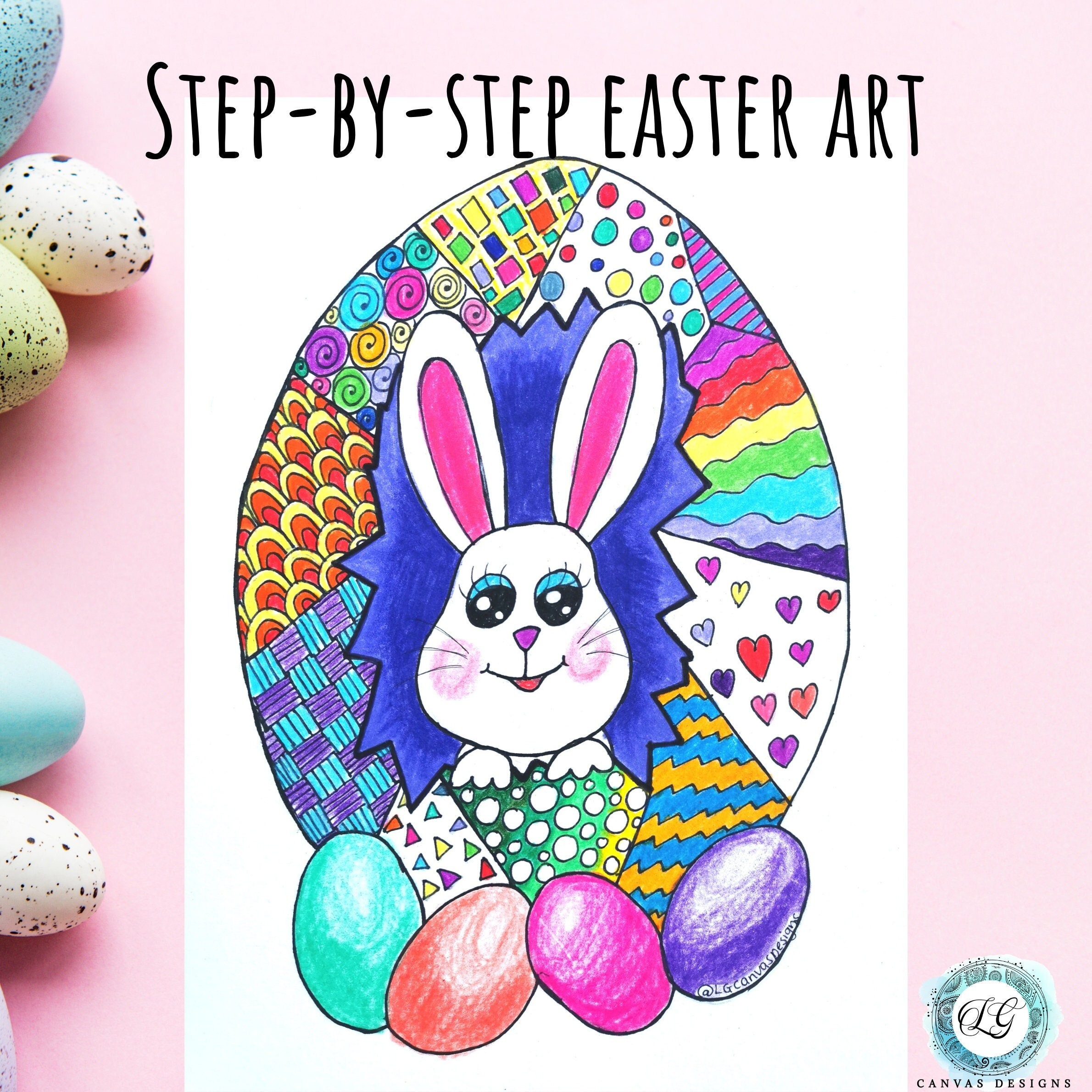 Step by Step Easter Bunny Art, Kids Easter Art Printable, Easter Bunny ...