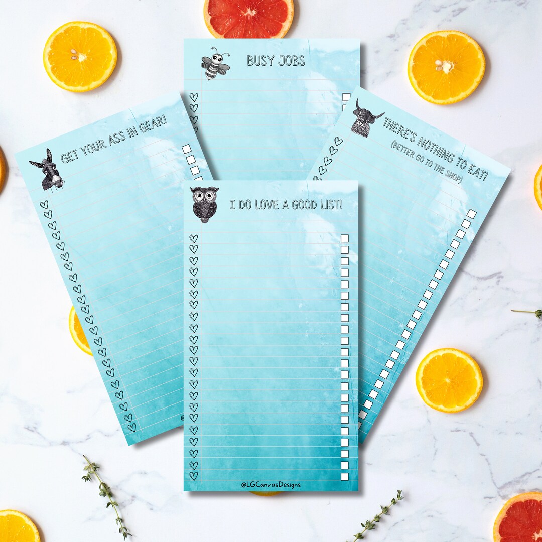 Set of Four Printable Blue Lists, Digital to Do Lists, Cute Animal ...