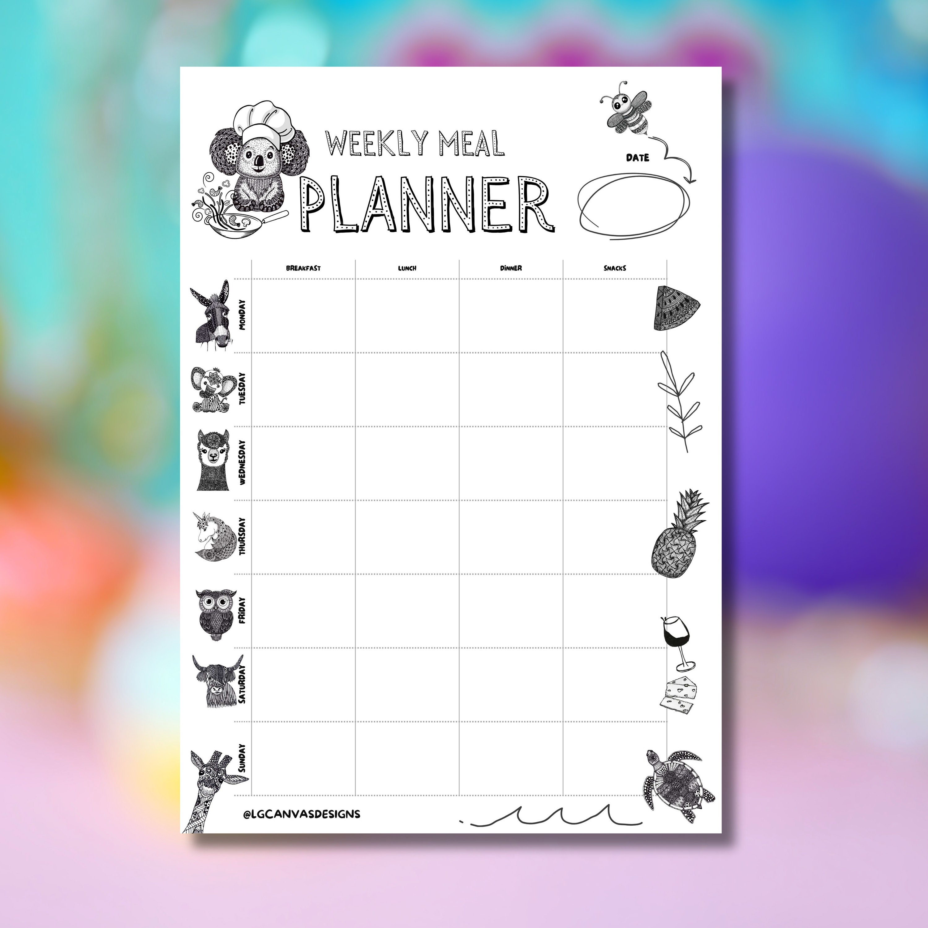Printable Weekly Meal Planner, Instant Download Meal Planner, Cute ...