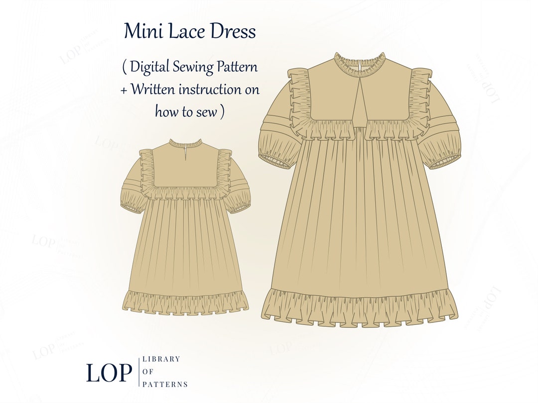 Mini Lace Dress Pattern With Frills, Digital Sewing Pattern With ...