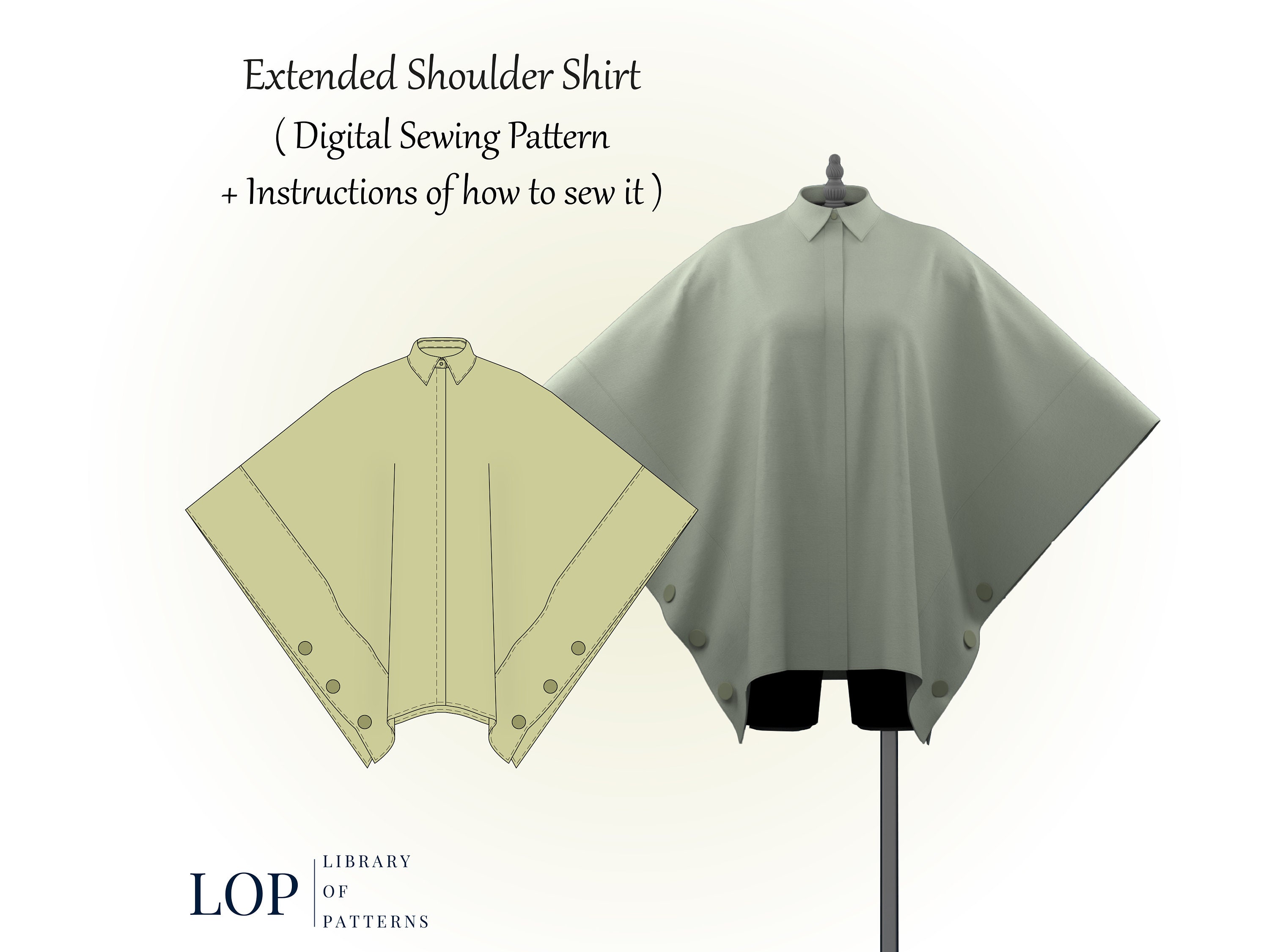 Extended Shoulder Shirt Sewing Pattern With Hidden Placket - Etsy