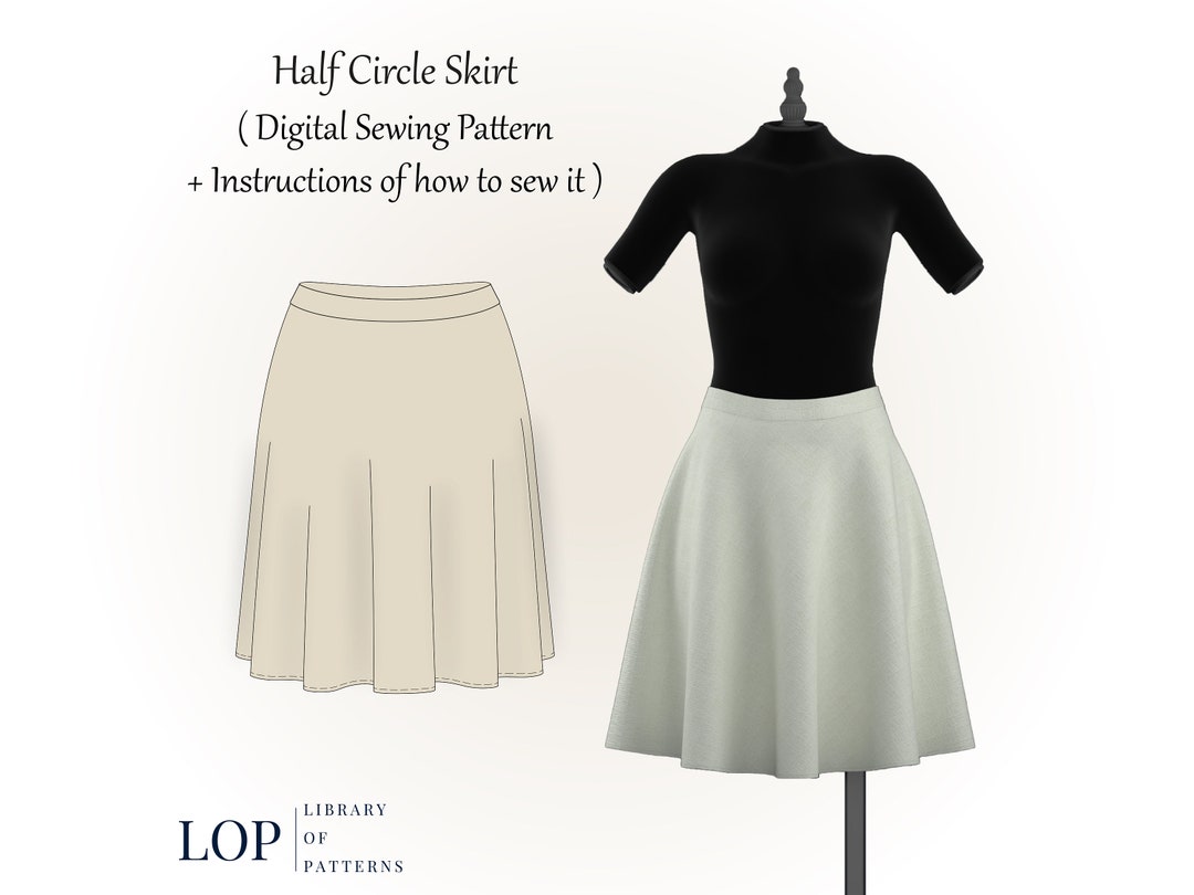 Half Circle Skirt Sewing Pattern With Lining, With Instructions to Sew ...