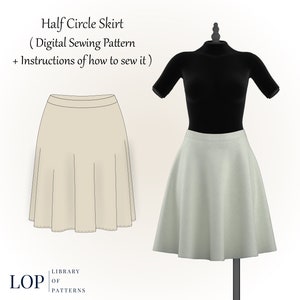 Half Circle Skirt Sewing Pattern With Lining, With Instructions to Sew ...