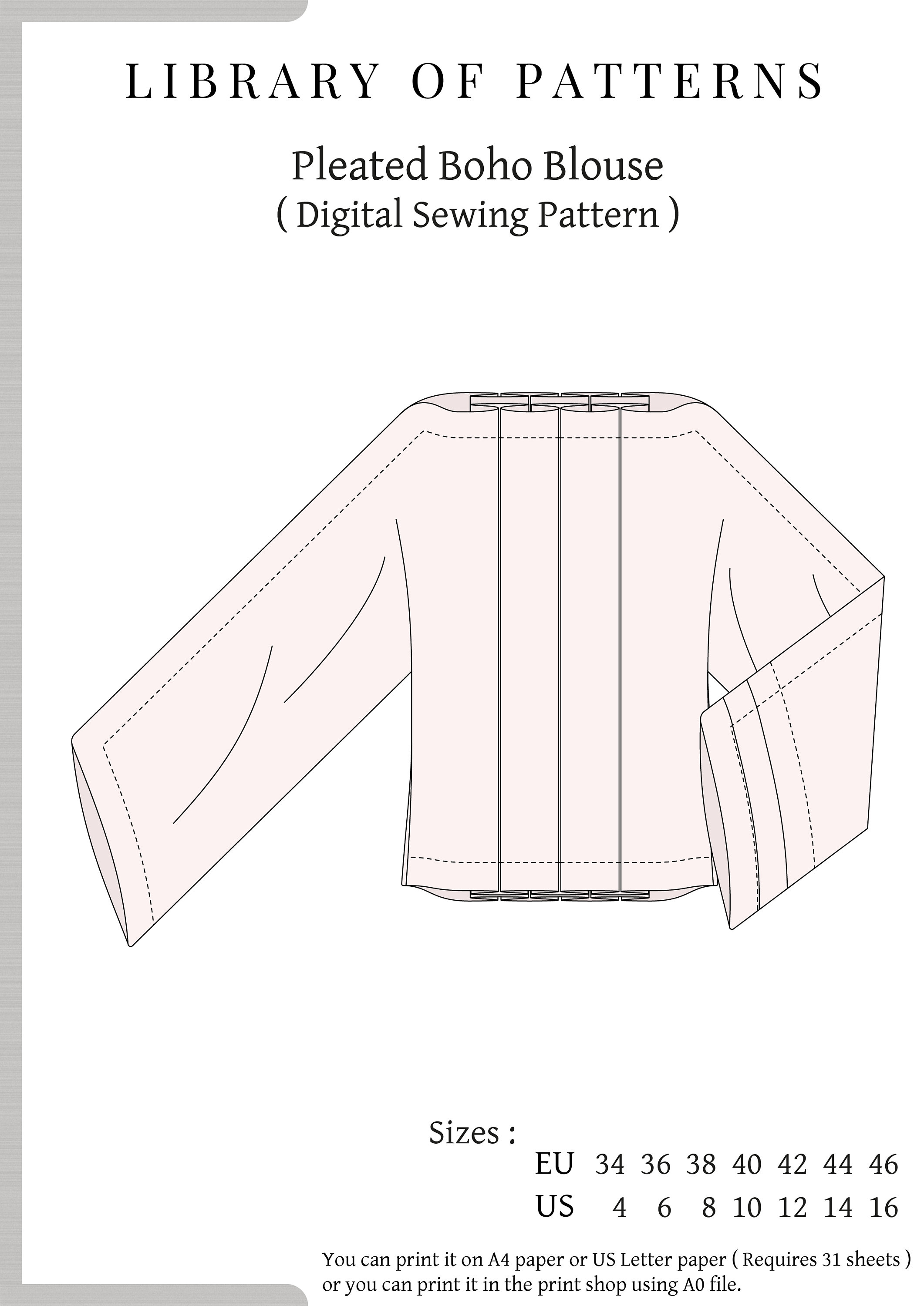 Boho Blouse Sewing Pattern, Pleated Linen Blouse, With Video ...