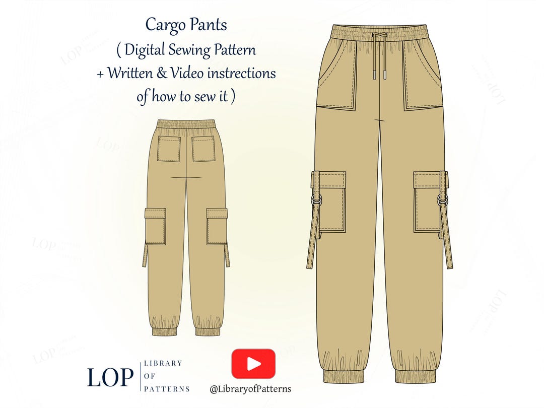 Cargo Pants Sewing Pattern, Women Cargo Pants, Written and Video ...