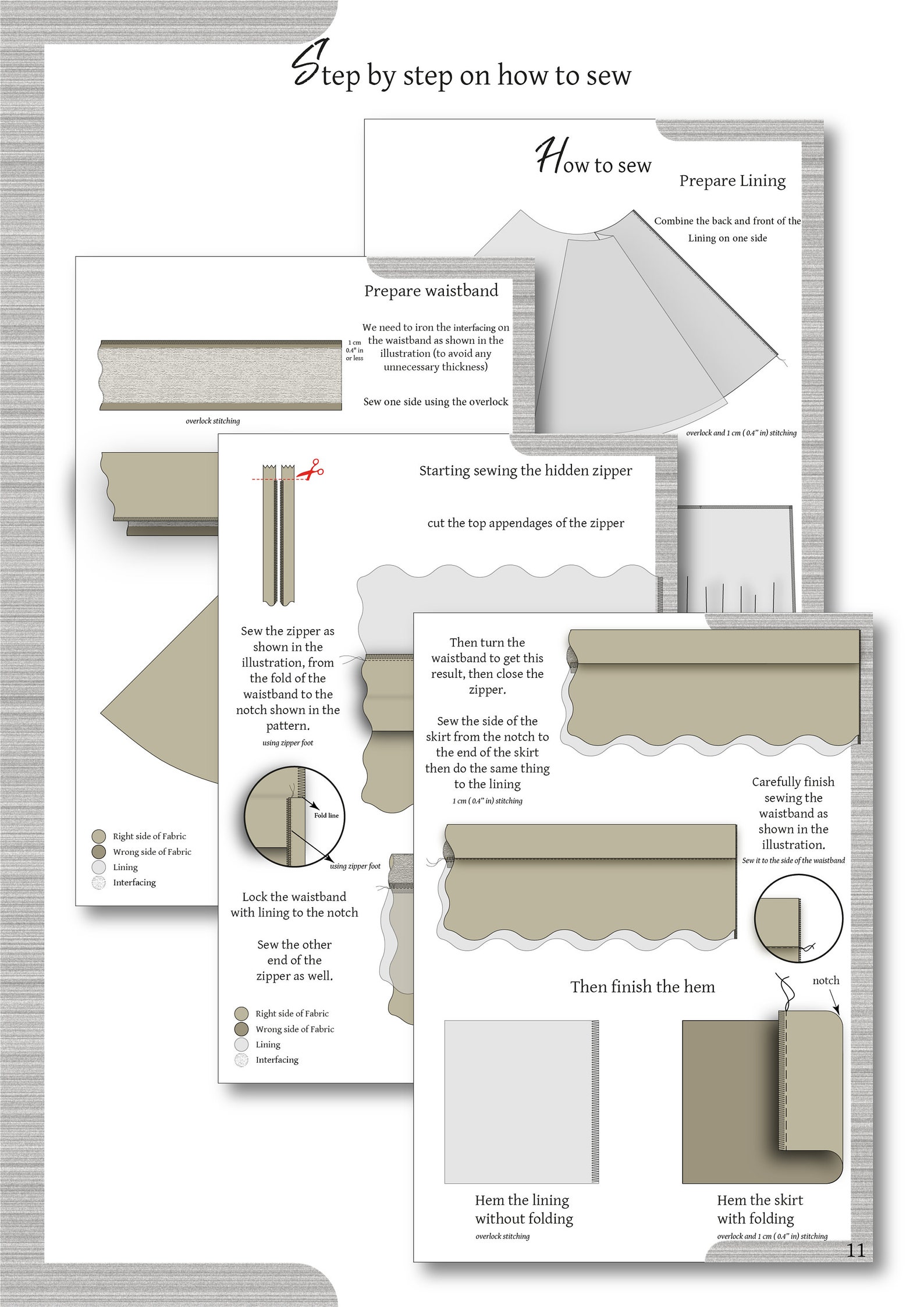 Half Circle Skirt Sewing Pattern With Lining, With Instructions to Sew ...