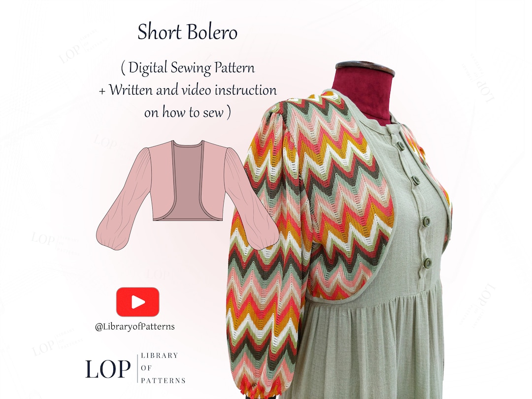 Short Bolero Sewing Pattern, Written and Video Instructions to Sew It, Digital Sewing Pattern - Etsy