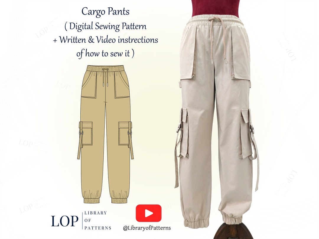 Cargo Pants Sewing Pattern, Women Cargo Pants, Written and Video ...