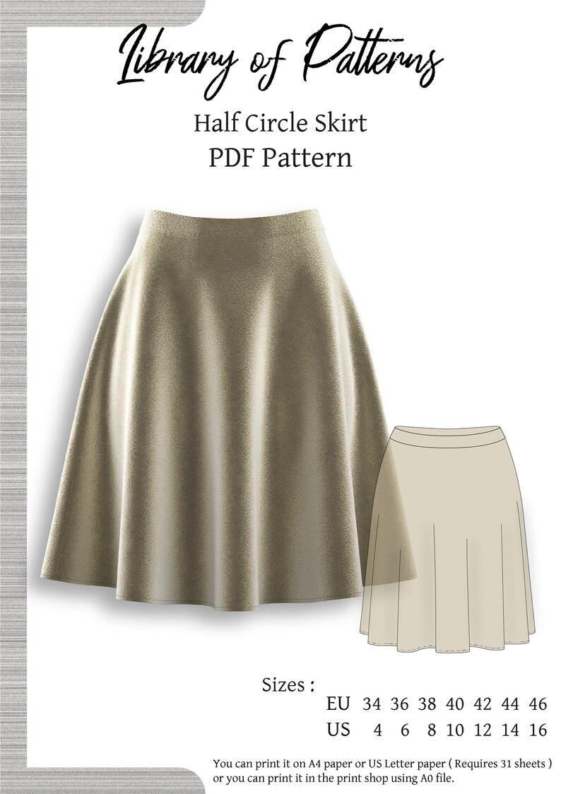 Half Circle Skirt Sewing Pattern With Lining Instructions to - Etsy