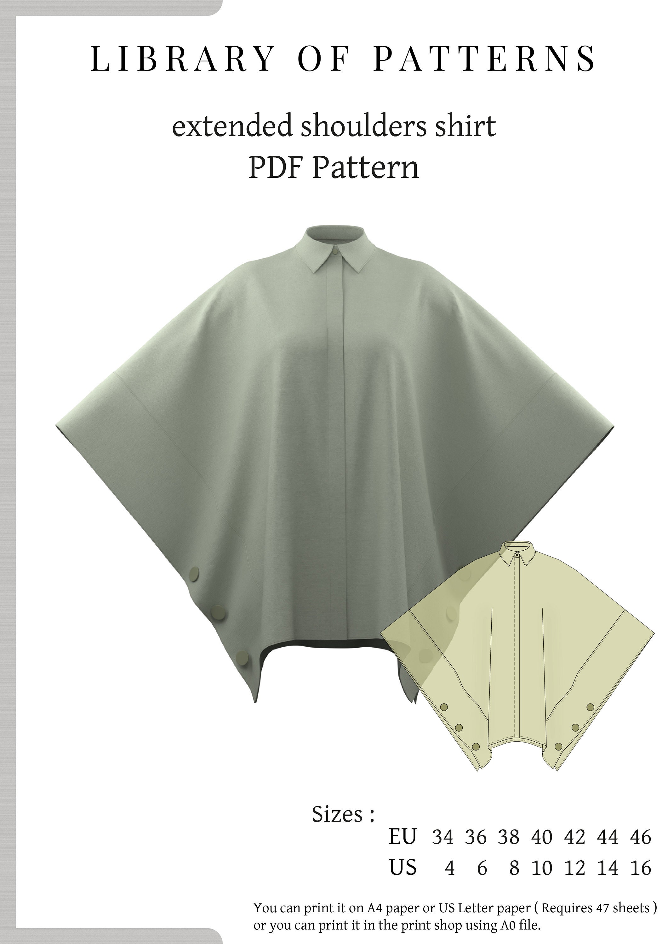 Extended Shoulder Shirt Sewing Pattern With Hidden Placket - Etsy