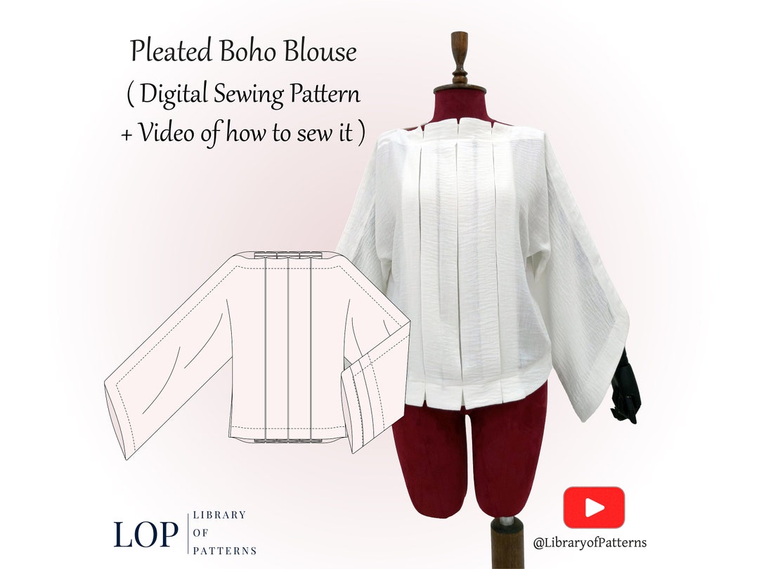 Boho Blouse Sewing Pattern, Pleated Linen Blouse, With Video ...