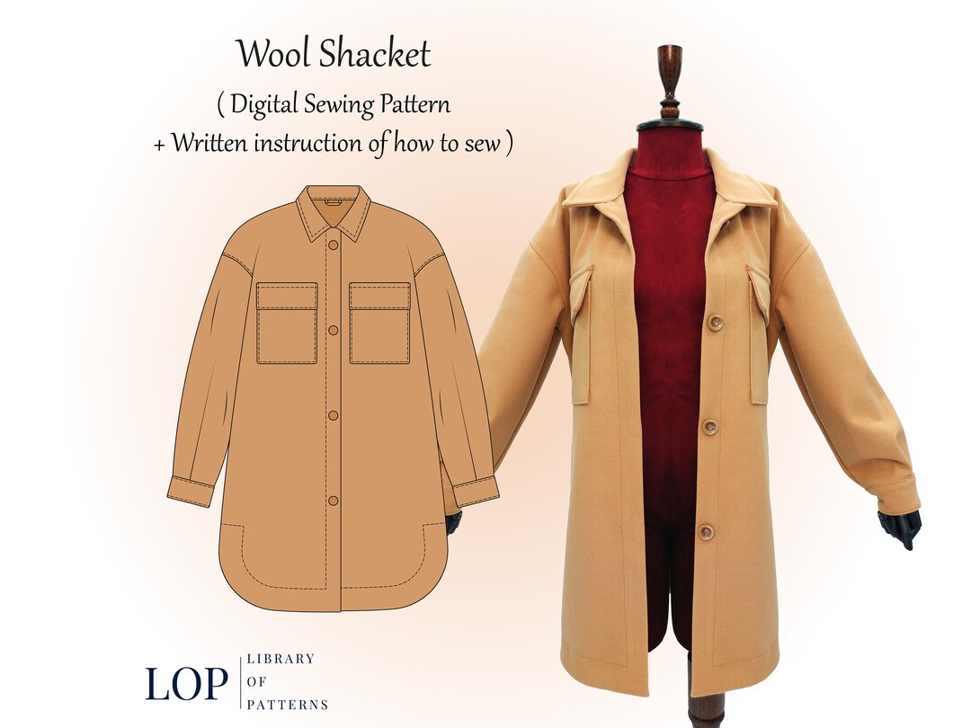 Wool Shacket Sewing Pattern, Oversized Shirt, Written Instructions to ...