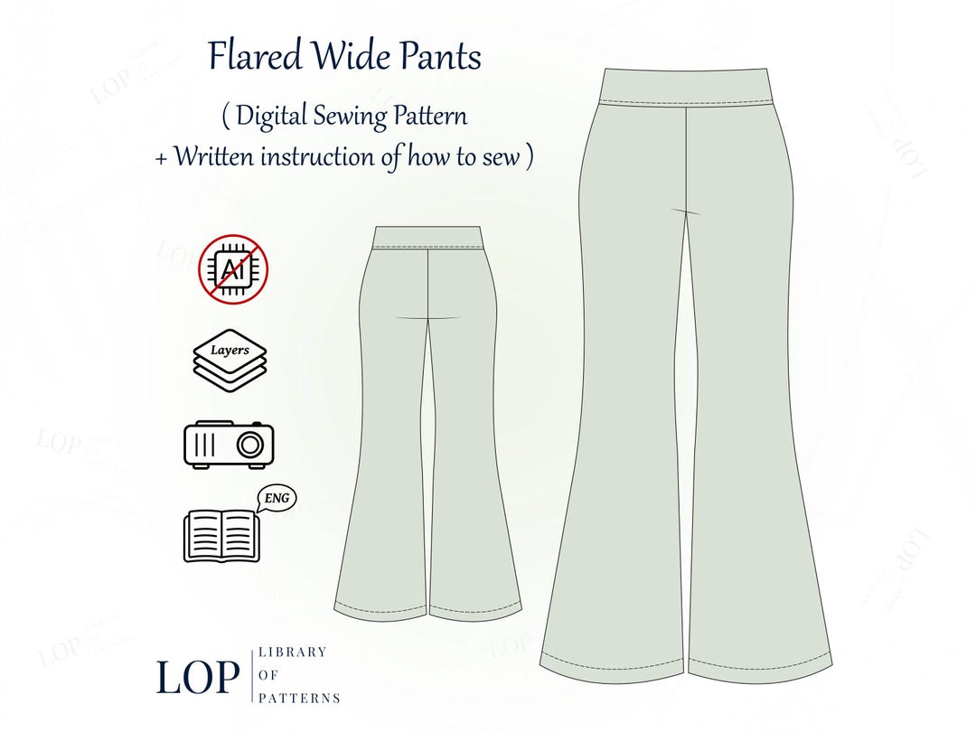 Wide Legs Pants Sewing Pattern, Flared Women's Pants, With Written ...