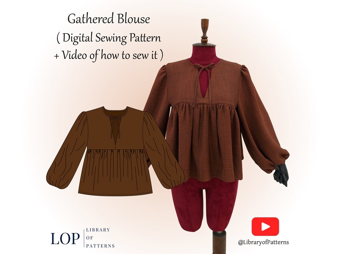 Gathered Blouse Pattern, Linen Blouse Sewing Pattern, With Video ...