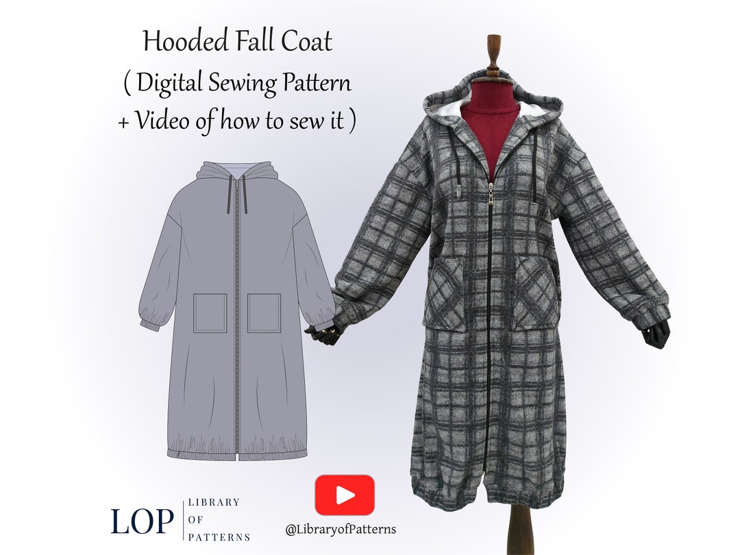 Hooded Fall Coat Sewing Pattern, Oversize Coat Pattern, With Video ...