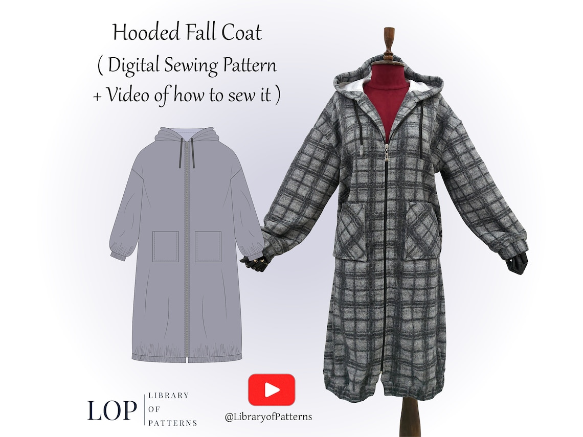 Hooded Fall Coat Sewing Pattern, Oversize Coat Pattern, With Video ...