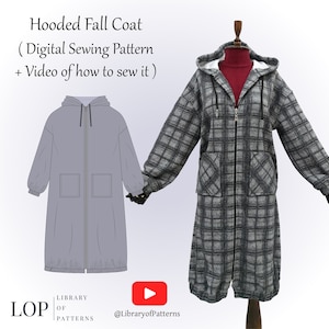 Hooded Fall Coat Sewing Pattern, Oversize Coat Pattern, With Video ...
