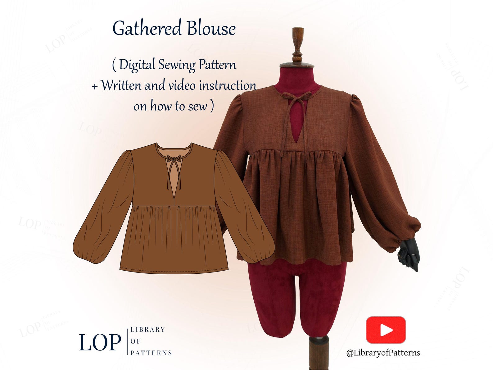 Gathered Blouse Pattern, Linen Blouse Sewing Pattern, Written and Video ...