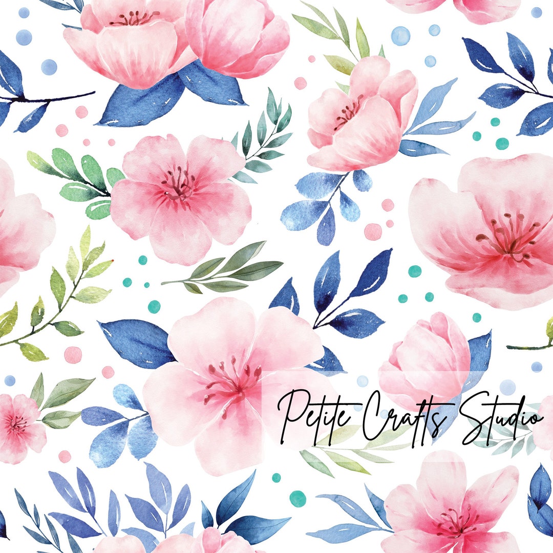 Watercolor Pink Floral Seamless Pattern Spring Flower Watercolor Floral ...