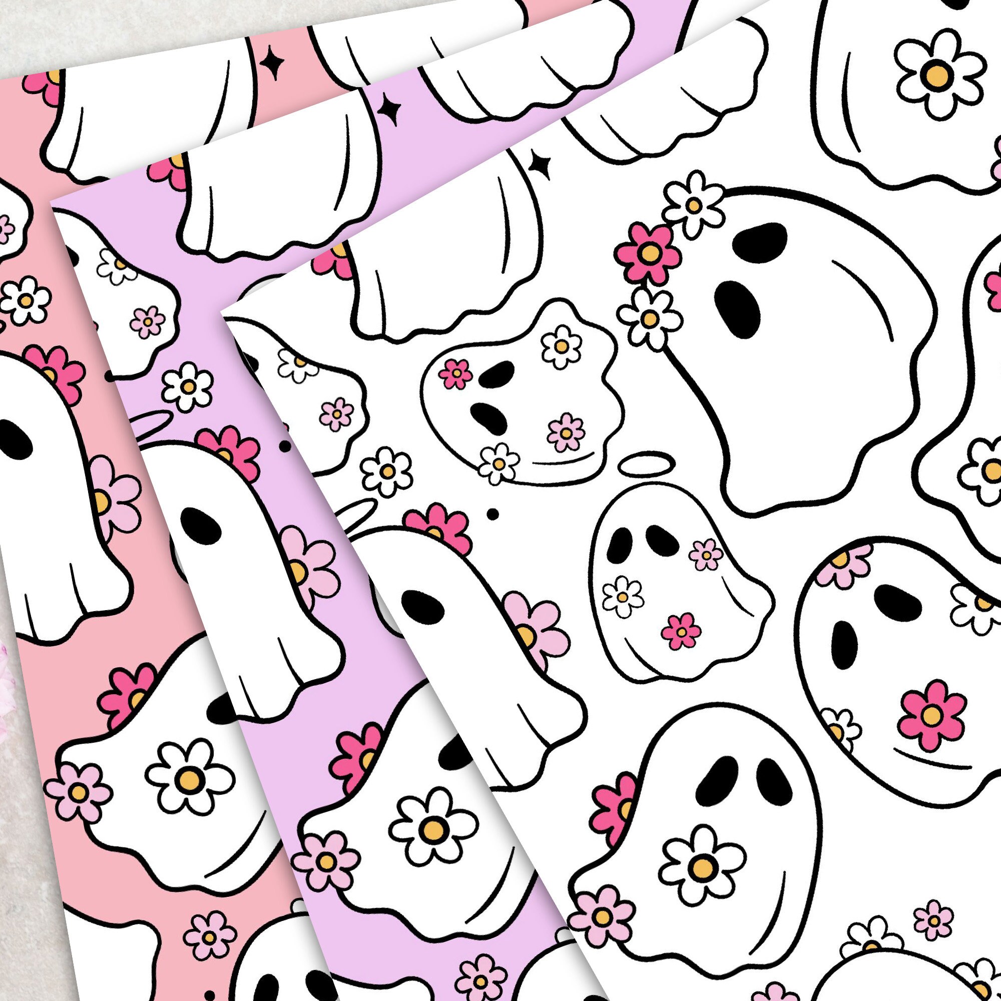 Cute Flower Ghost Halloween Seamless Pattern Halloween Floral Ghost ...